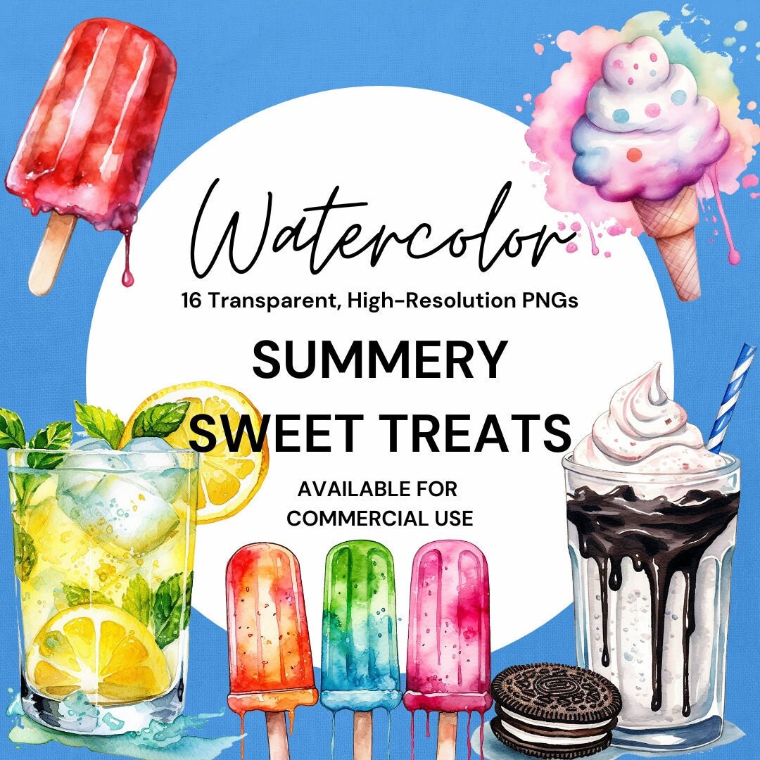 Watercolor Summer Sweet Treats Clip Art 16 Pngs Set - Etsy