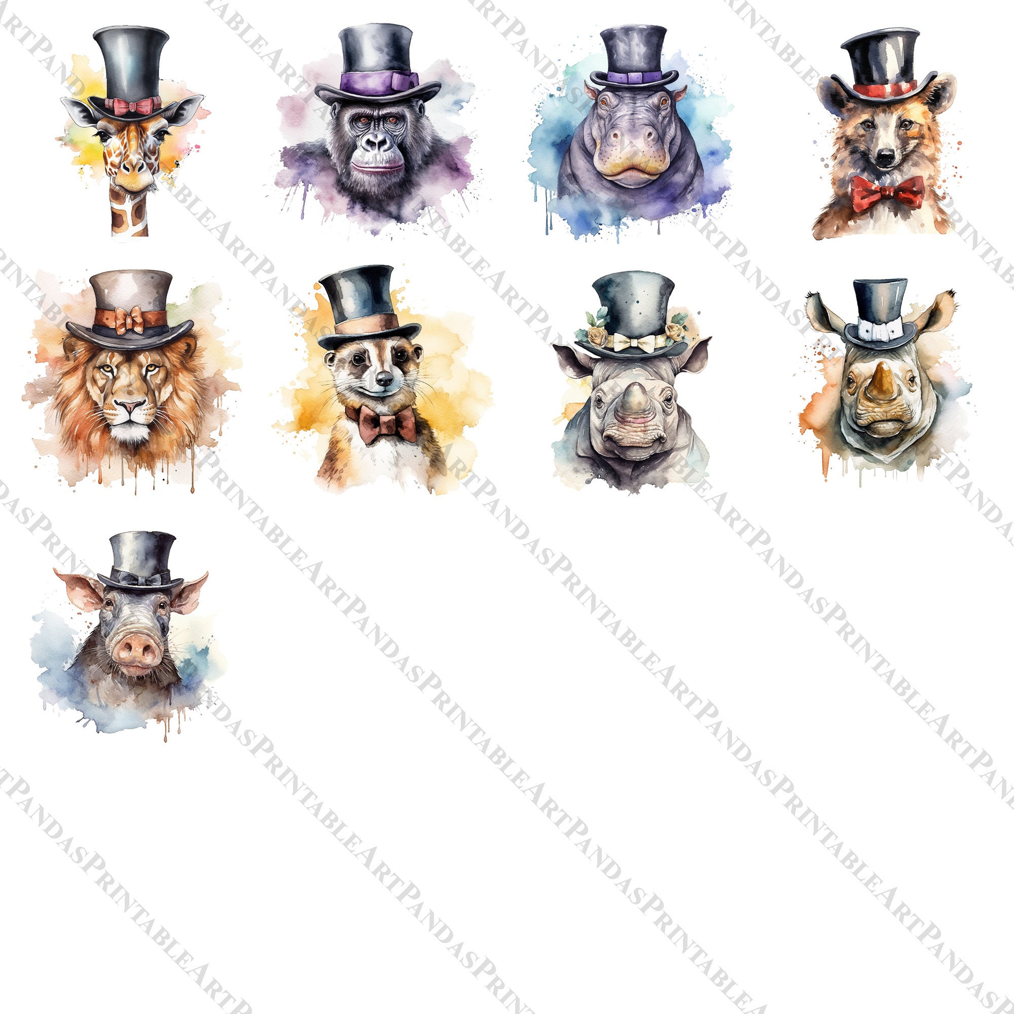 Fancy Animals Watercolor Clipart Set 42 High-quality PNG Files, Lions ...