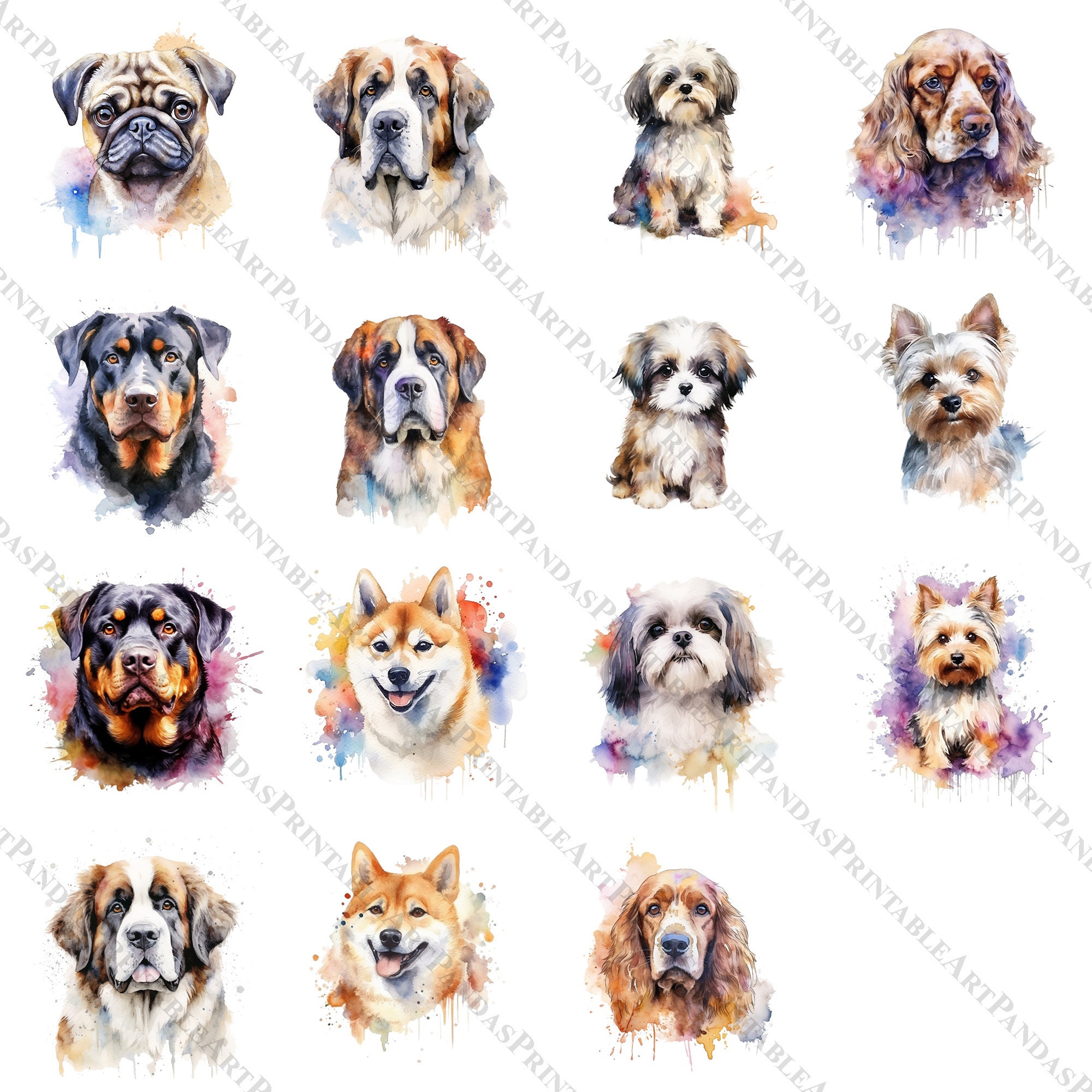 Dog Breed Watercolor Clipart Set 90 High-quality PNG Files, Dogs ...