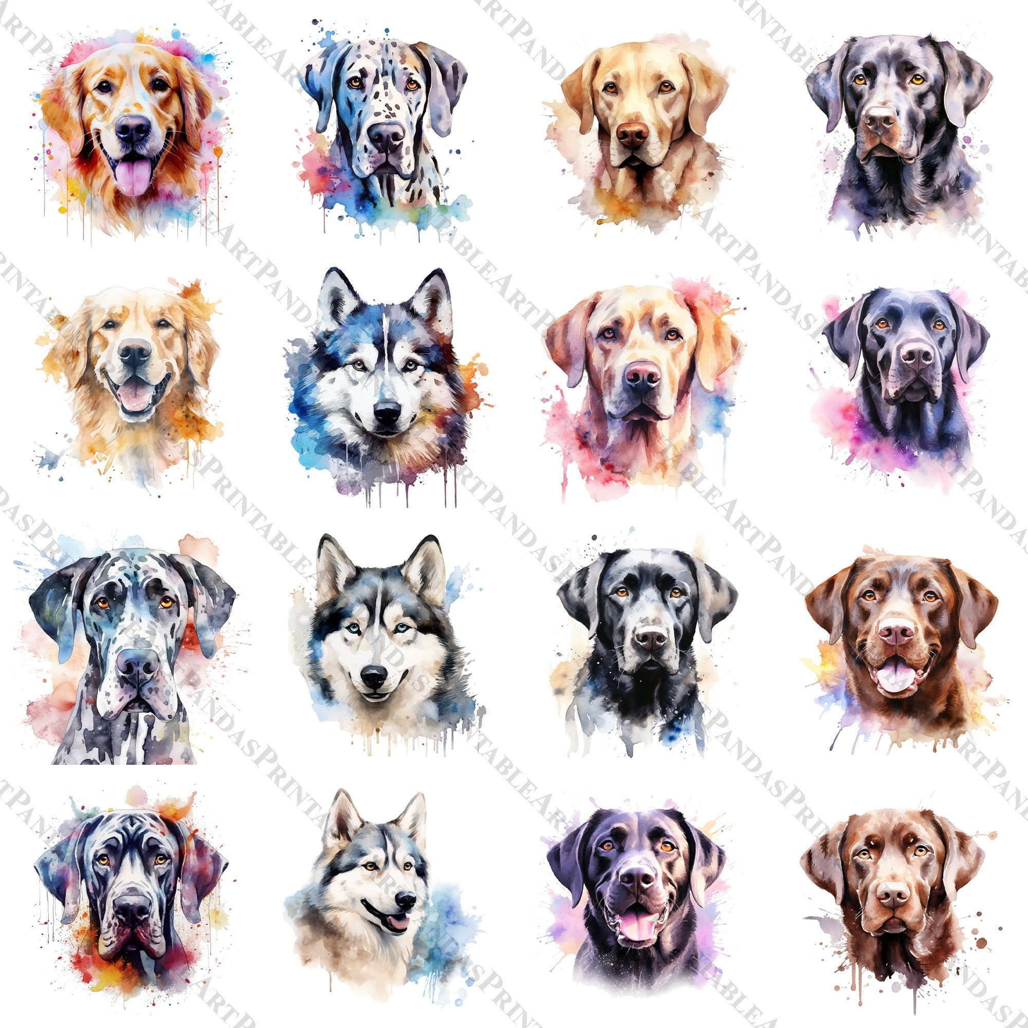 Dog Breed Watercolor Clipart Set 90 High-quality PNG Files, Dogs ...