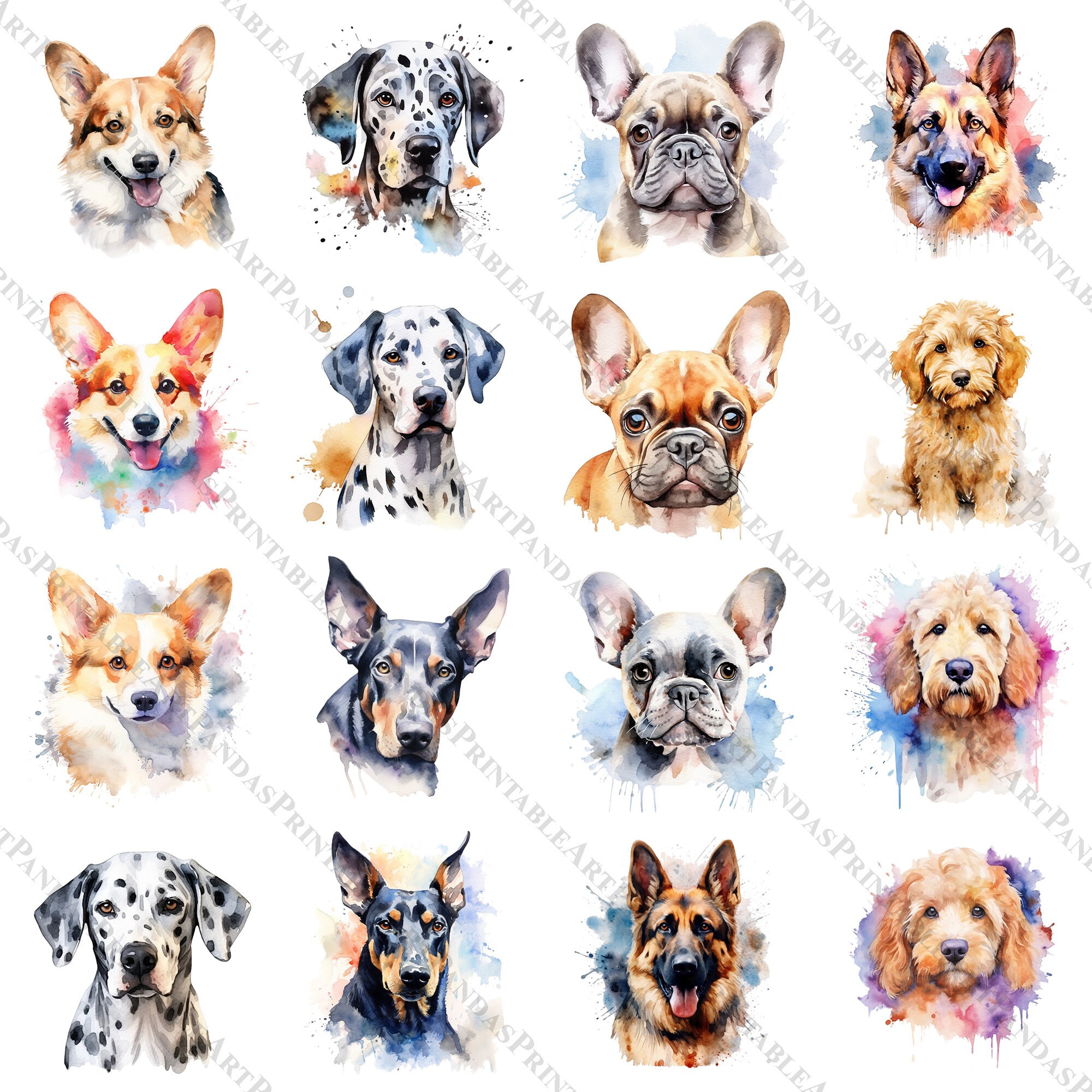 Dog Breed Watercolor Clipart Set 90 High-quality PNG Files, Dogs ...
