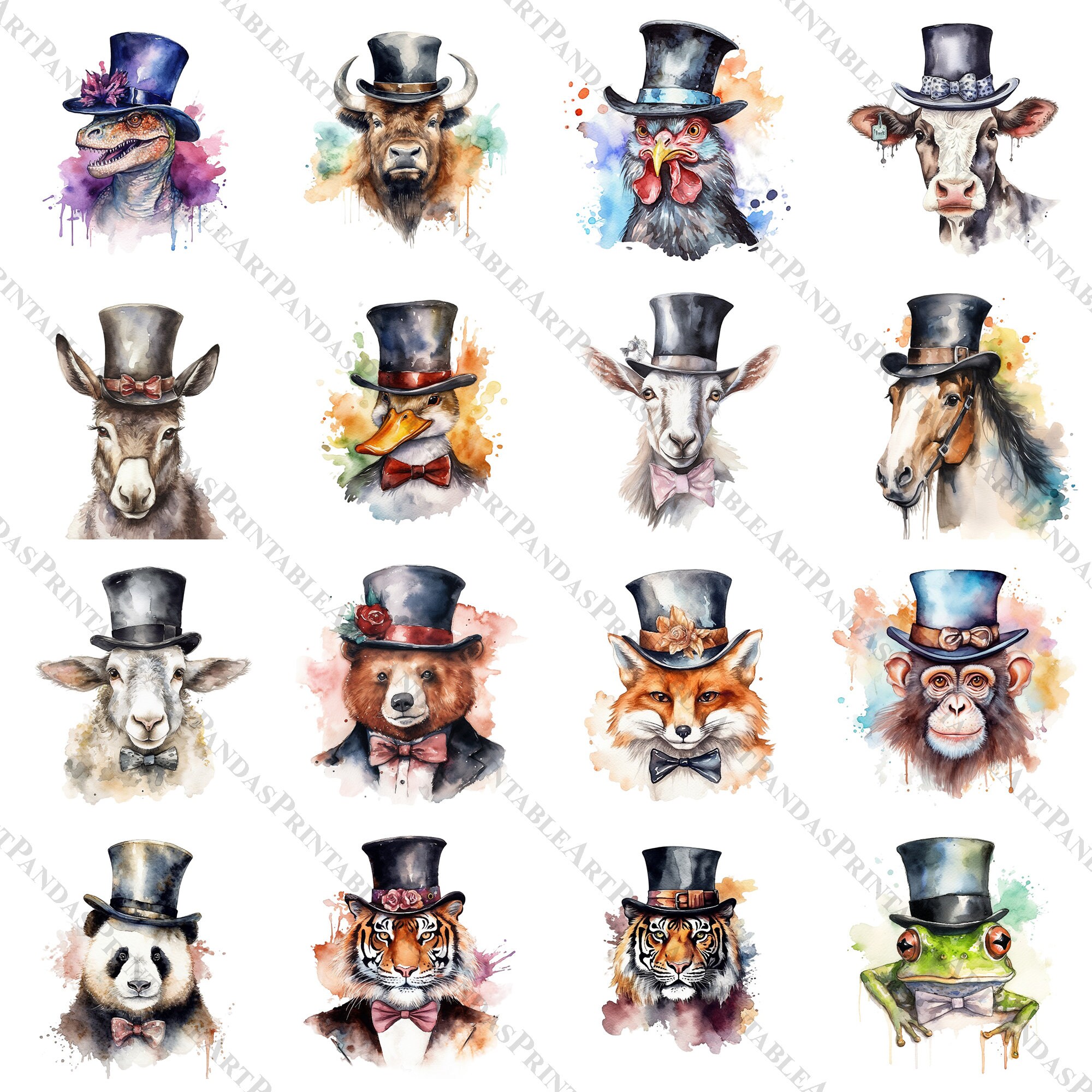 Fancy Animals Watercolor Clipart Set 42 High-quality PNG Files, Lions ...