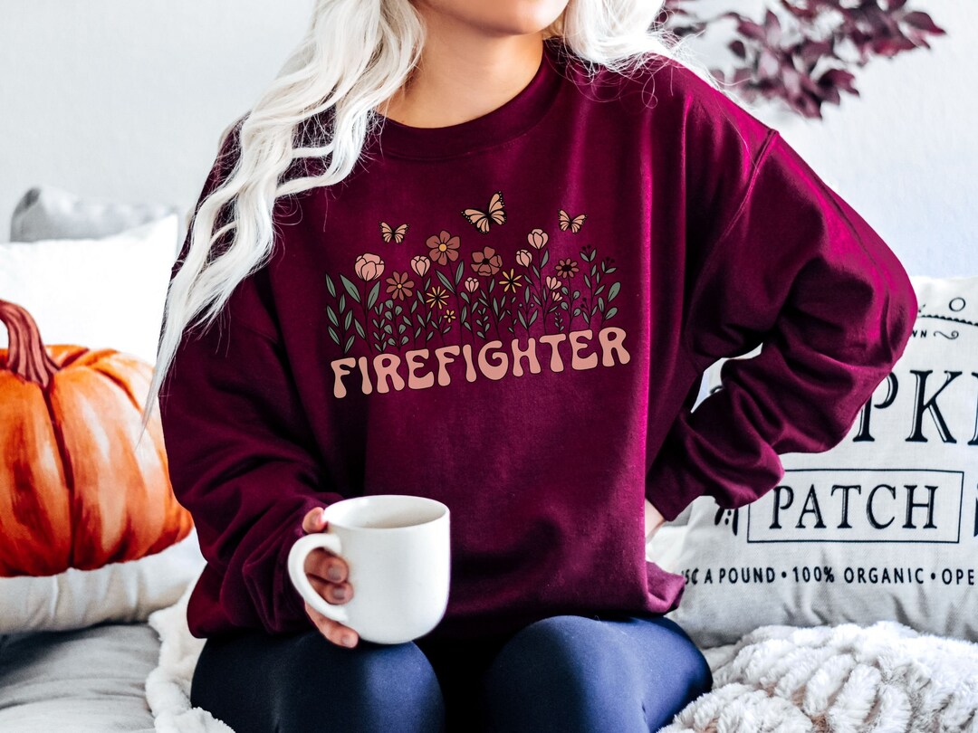 Floral Firefighter Crewneck Sweatshirt, Woman Firefighter, First ...