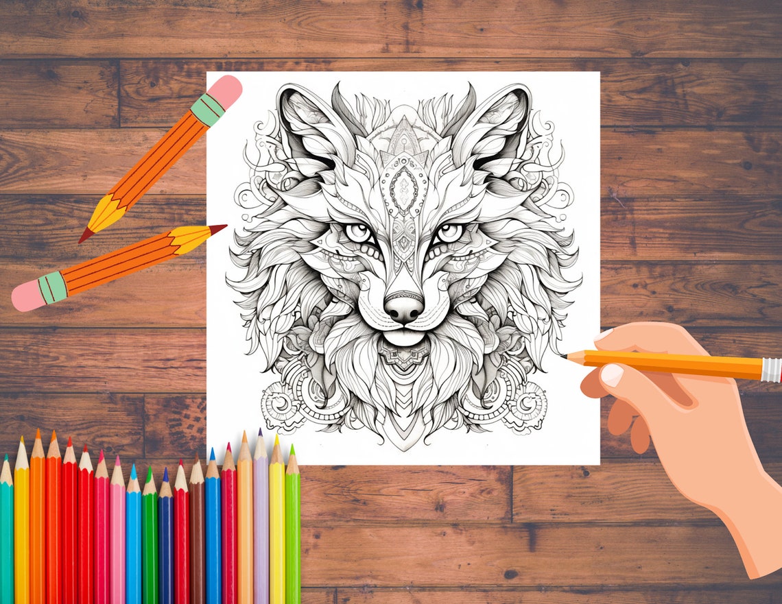 Fox Head Instant Download Coloring Page, Adult Coloring Printable Page ...