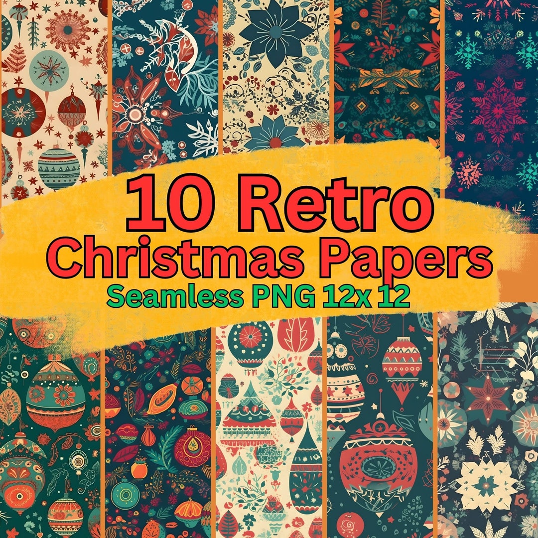 10 Retro Christmas Paper Patterns,printable Scrapbook Pages, Seamless ...