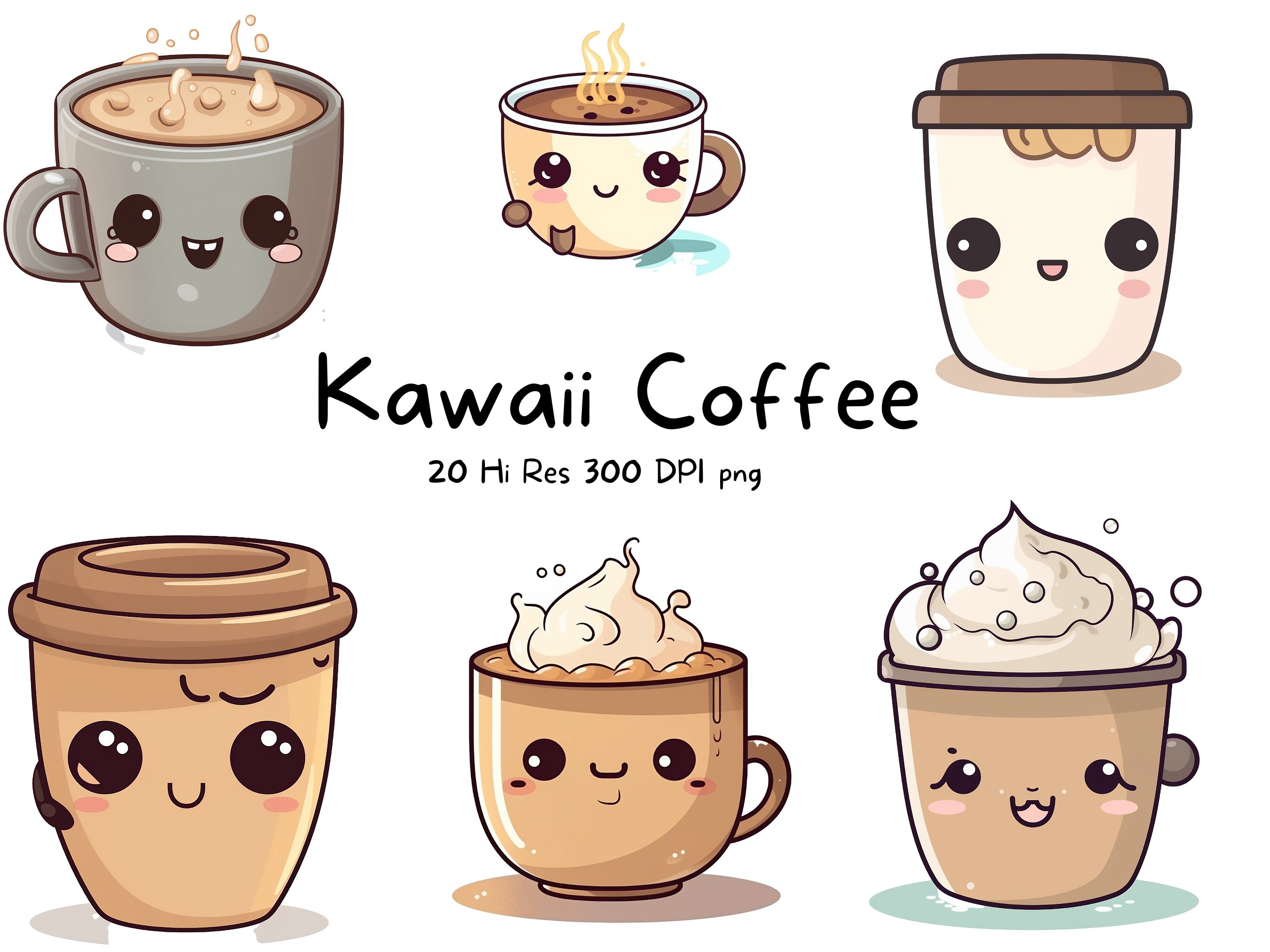 Kawaii Coffee Clip Art PNG X 20 | Digital Food/beverage | Kawaii Food ...