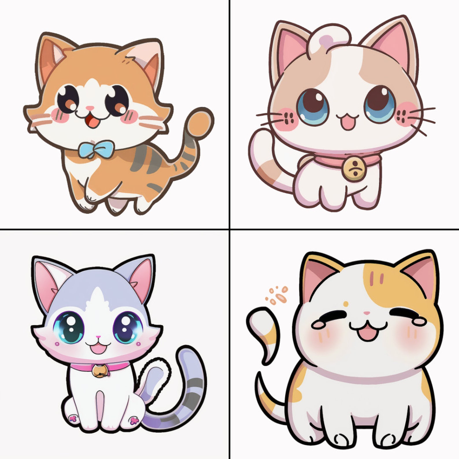Kawaii Cat Clip Art Png X 20 | Funny Pet Illustrations | Cute Kitten ...