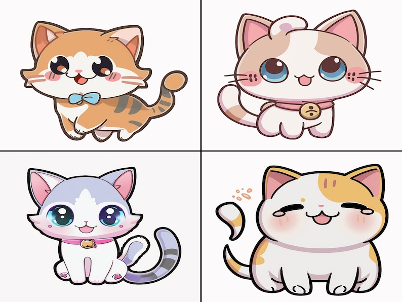 Kawaii Cat Clip Art Png X 20 | Funny Pet Illustrations | Cute Kitten ...