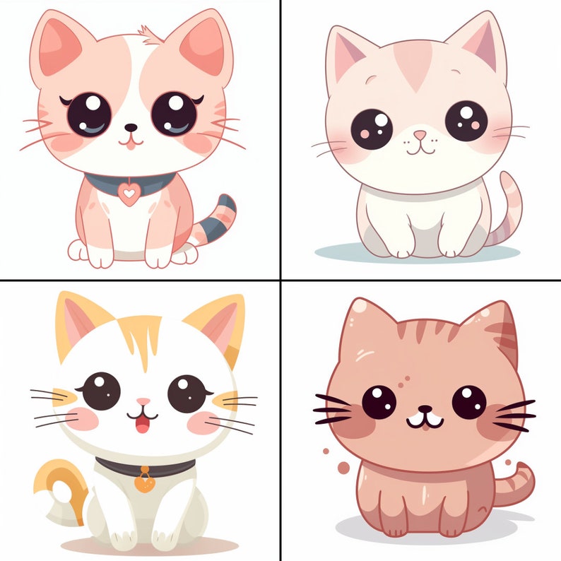 Adorable Cat Clip Art Png X 20 Cute Pet Illustrations Kawaii Kitten Art ...