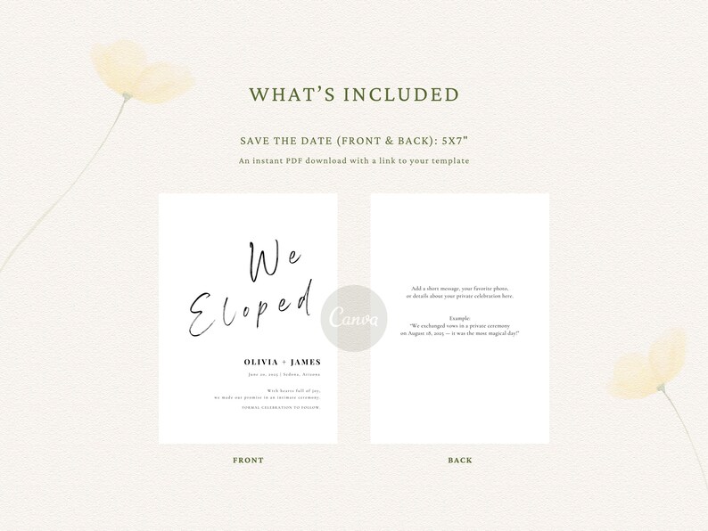 We Eloped Announcement Template | Editable Canva Design | Minimal ...