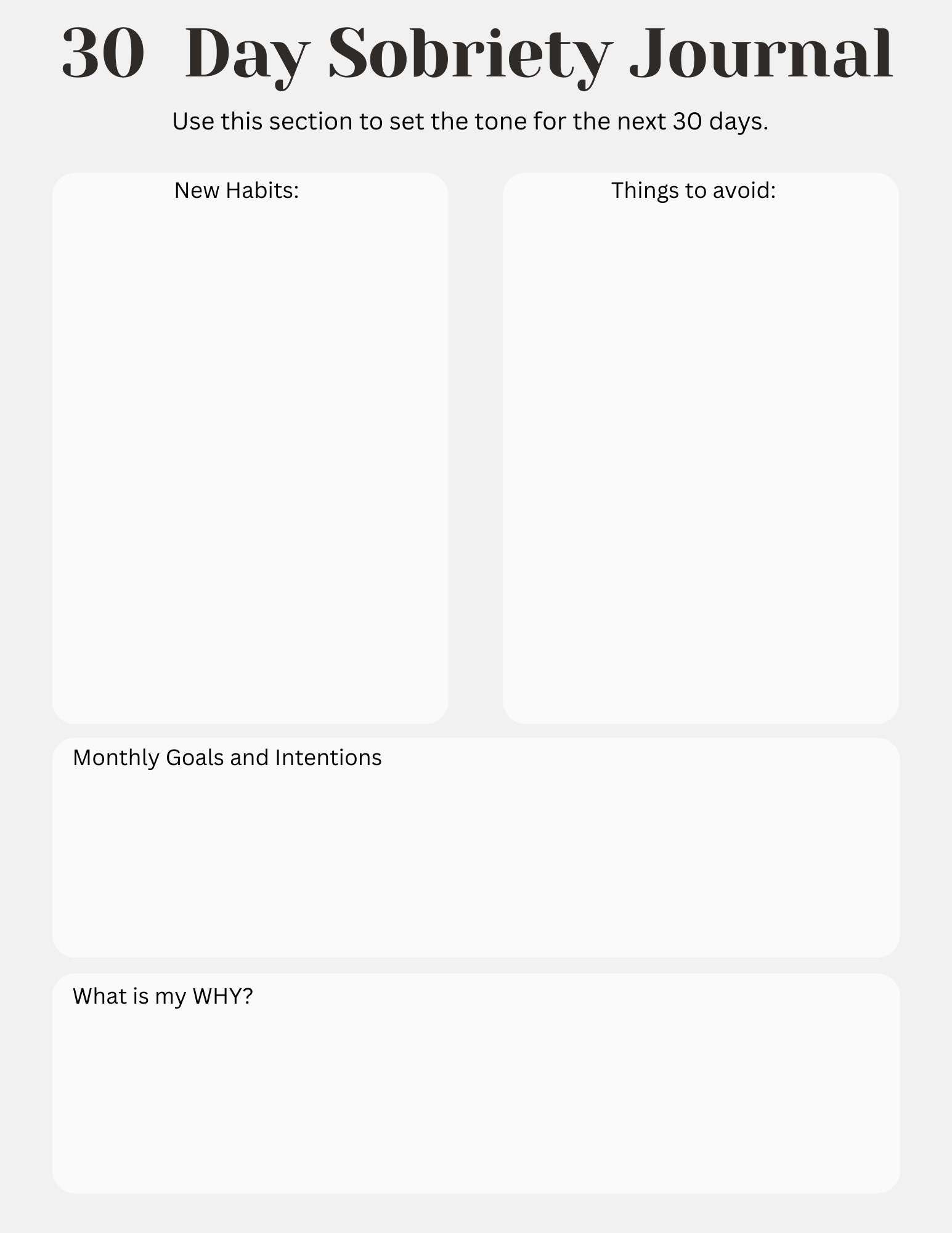 Printable 30 Day Sobriety Journal PDF Sobriety Tracker Recovery Journal ...