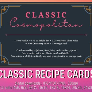 Classic Cocktail Recipe Cards - Minimalist Digital Download - Etsy