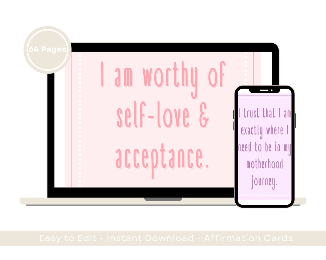 Pack of 64 Editable Positive Healing Affirmation Cards Quote Flashcards ...