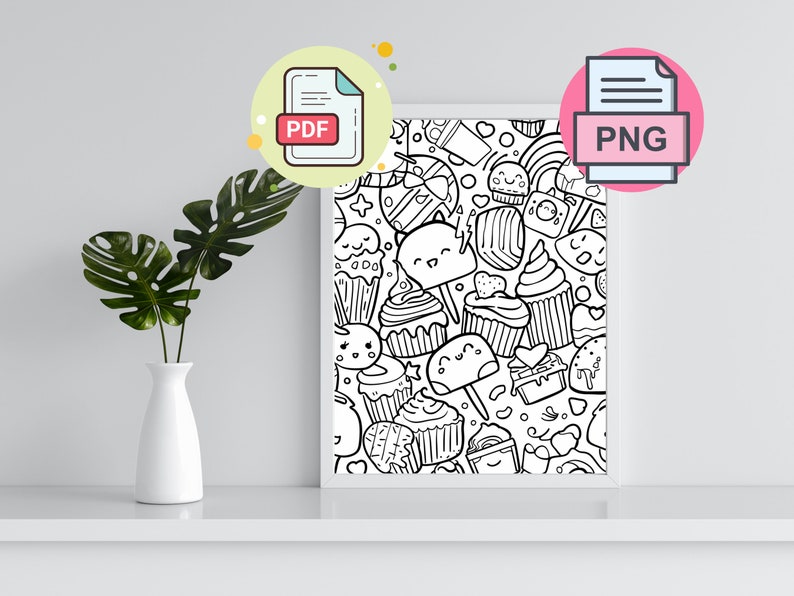 Kawaii Cupcake Coloring Sheet PDF Cute Printable Coloring Book for Kids ...