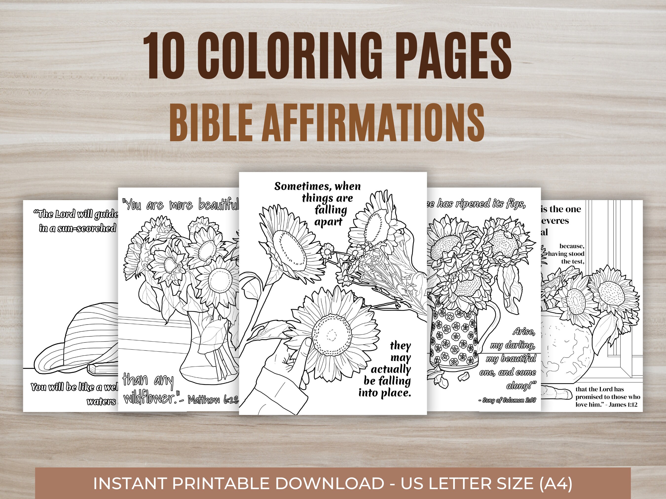 10 Coloring Pages: Bible Verse Affirmation Printable Sunflower ...