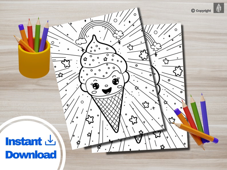 Kawaii Ice Cream Coloring Sheet PDF Cute Printable Coloring Book for ...