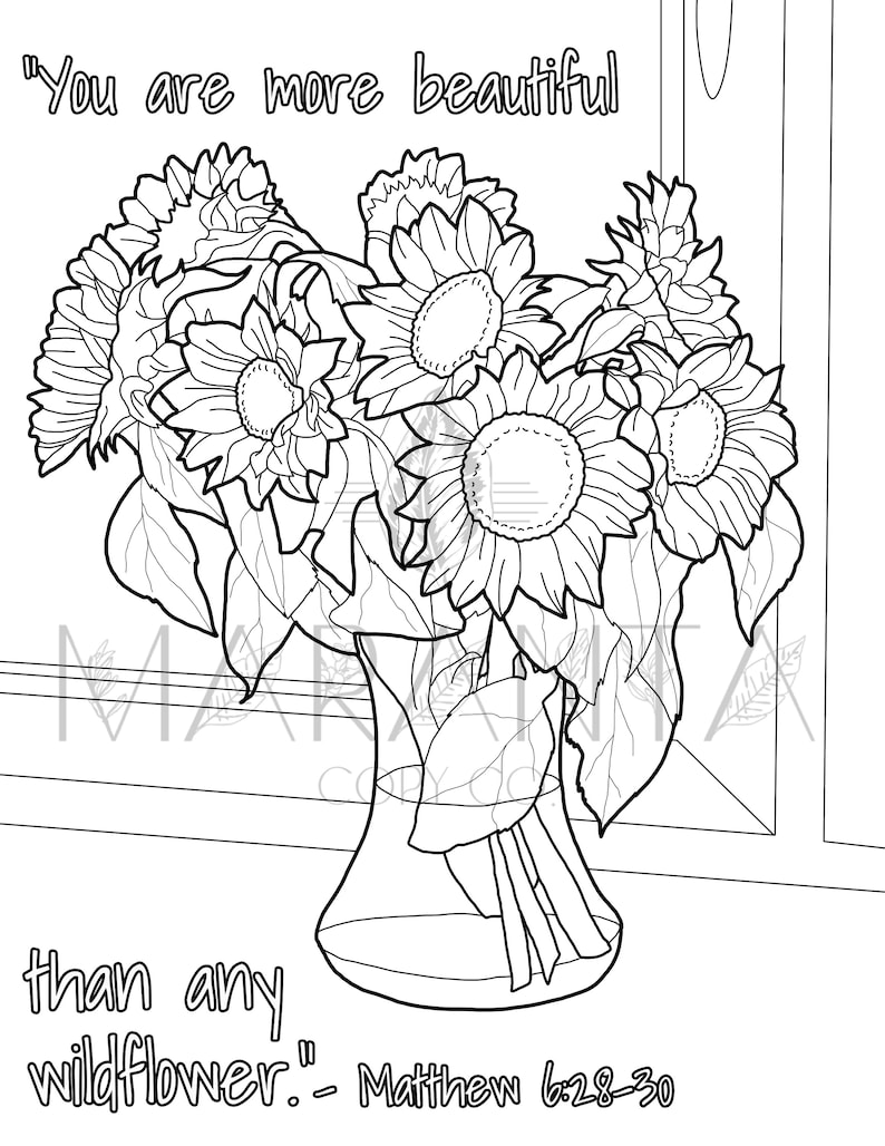 Biblical Printable Sunflower Coloring Page - Etsy