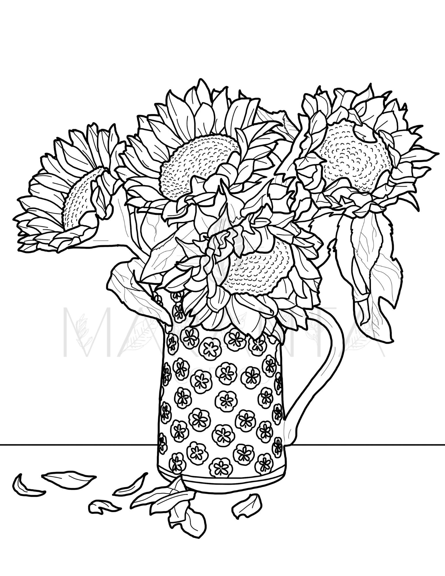 Printable Sunflower Coloring Page - Etsy