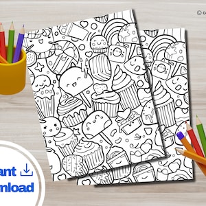 Kawaii Cupcake Coloring Sheet PDF Cute Printable Coloring Book for Kids ...