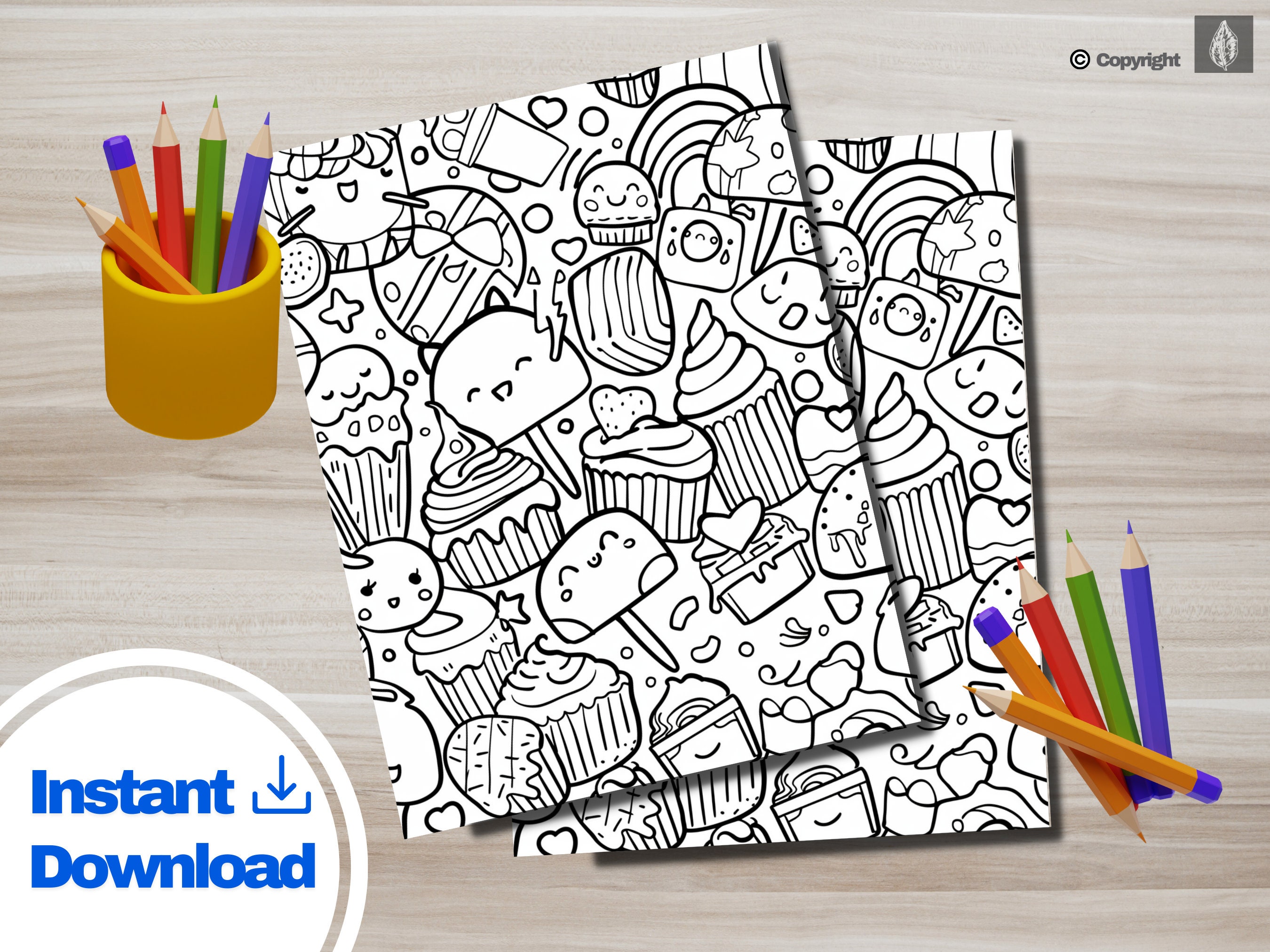 Kawaii Cupcake Coloring Sheet PDF Cute Printable Coloring Book for Kids ...