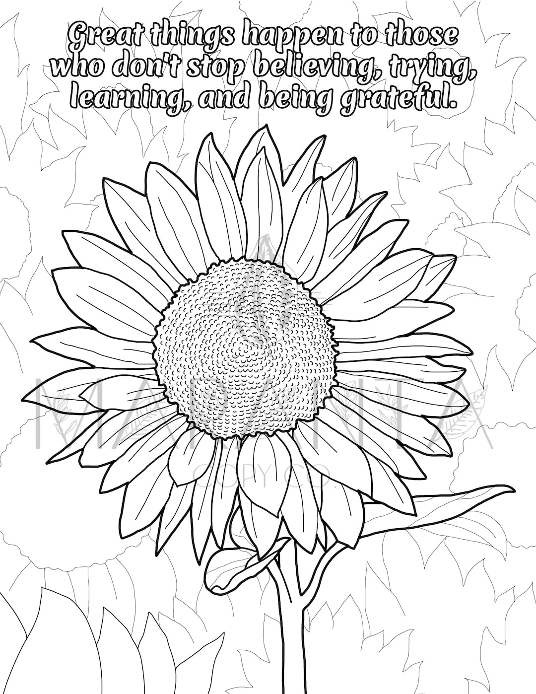 Inspirational Printable Sunflower Coloring Page - Etsy