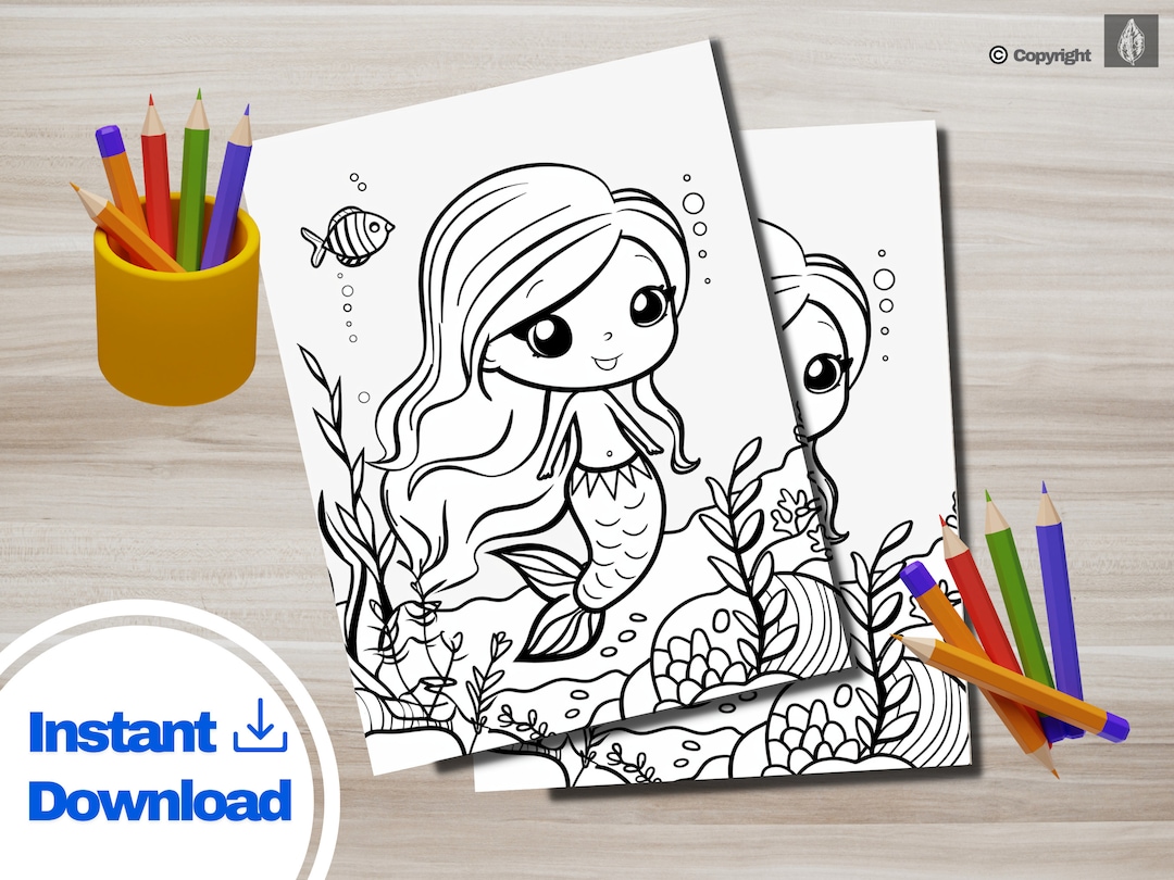 Kawaii Mermaid Coloring Sheet PDF | Cute Printable Coloring Book for ...