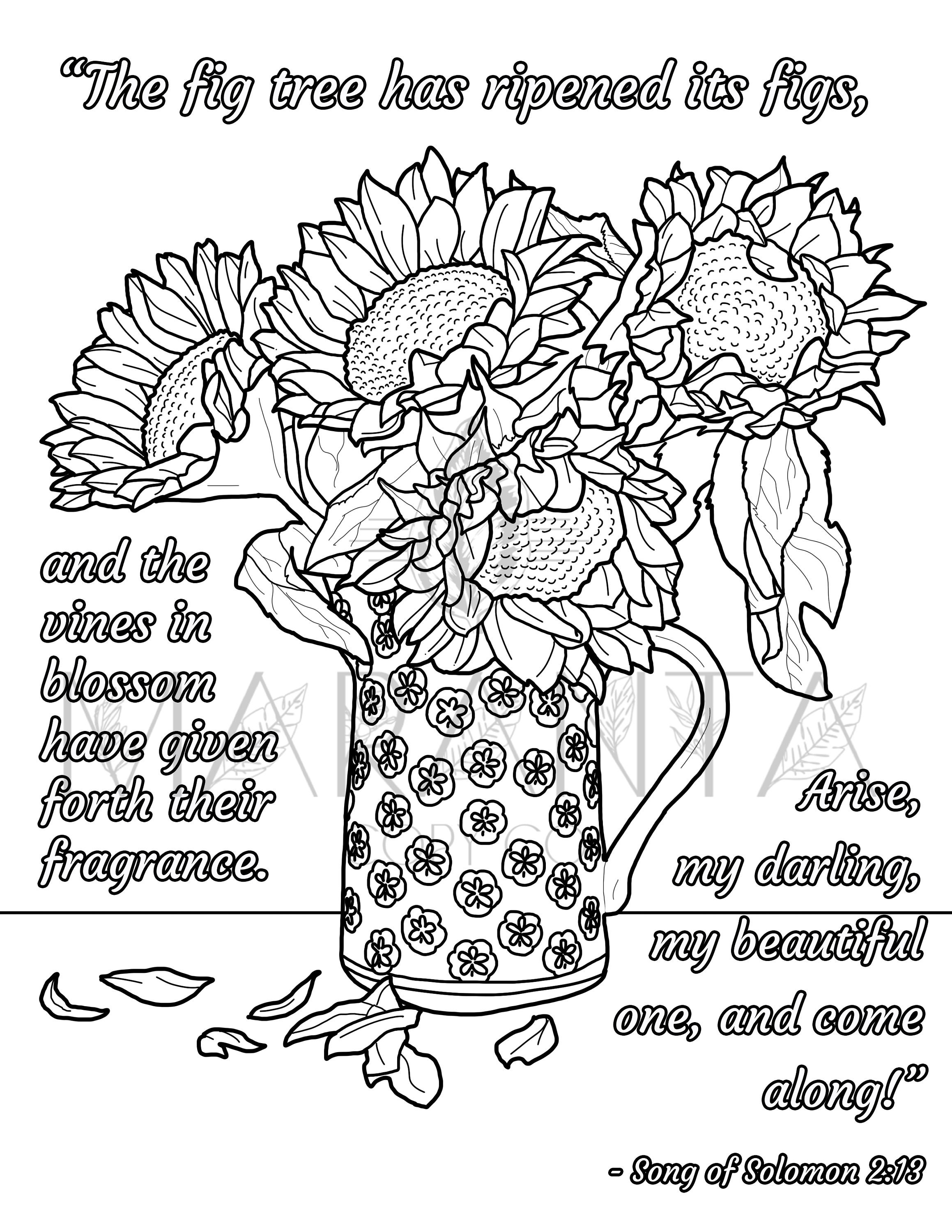 Biblical Printable Sunflower Coloring Page - Etsy