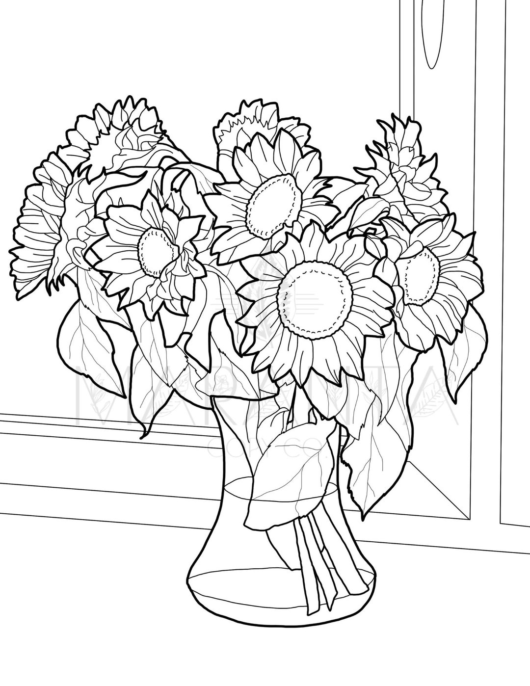 Printable Sunflower Coloring Page - Etsy