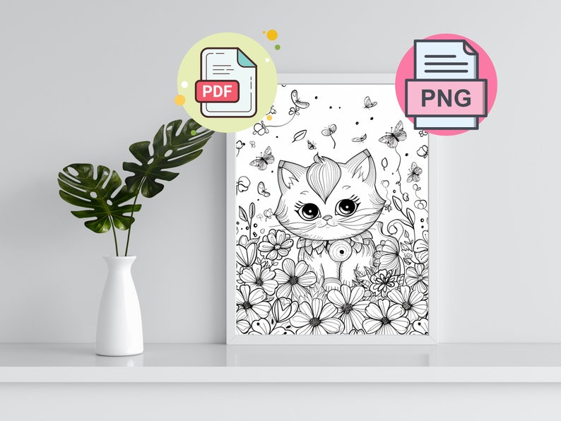 Kawaii Cat Coloring Sheet PDF | Cute Printable Coloring Book for Kids ...