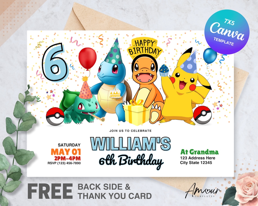 Pokemone Birthday Party Invitation Pikachu Birthday Invite Editable ...