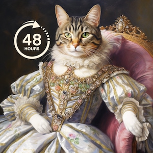 Custom Lady Cat Portrait, Royal Pet Painting, Pet Lovers Gift, Royal ...