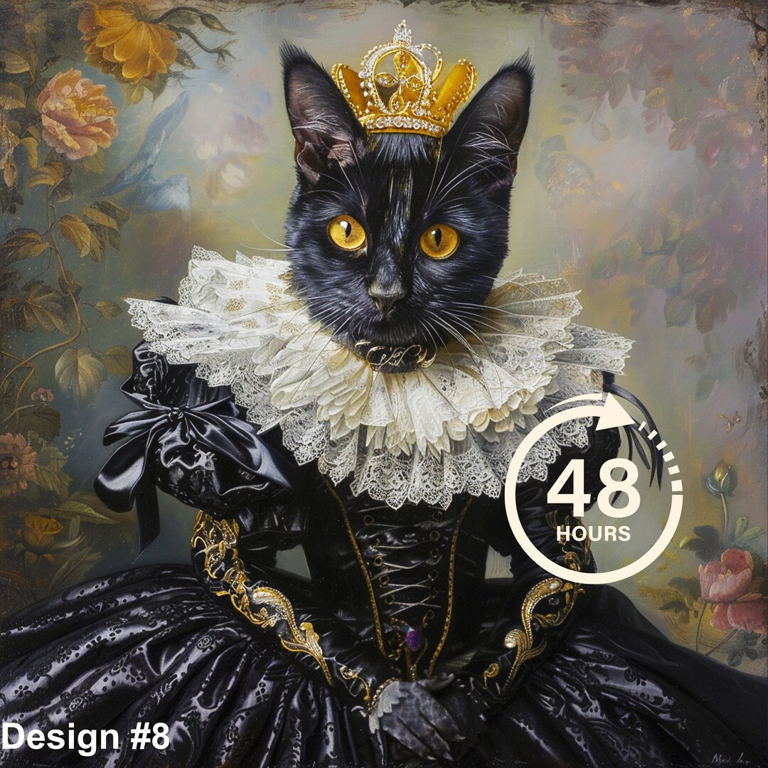 Custom Black Cat Portrait, Gothic Cat, Pet Lovers Gift, Royal Portrait ...