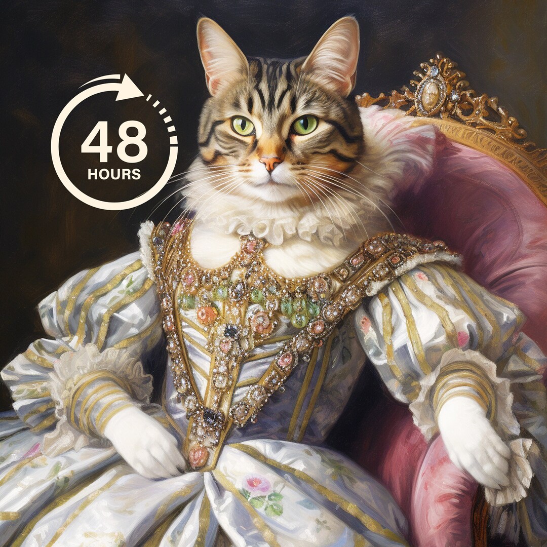 Custom Lady Cat Portrait, Baroque Lady Cat Painting, Pet Lovers Gift ...