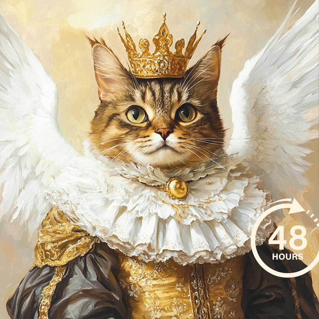Custom Royal Pet Portrait Angel, Royal Cat Painting, Pet Lovers Gift ...