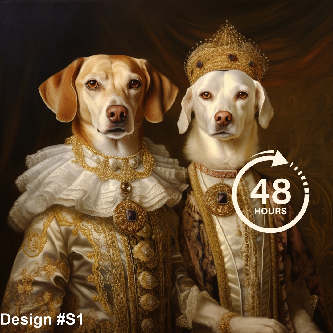 Custom Royal Pet Portrait, Two Dog Portrait, Renaissance Dog Painting ...