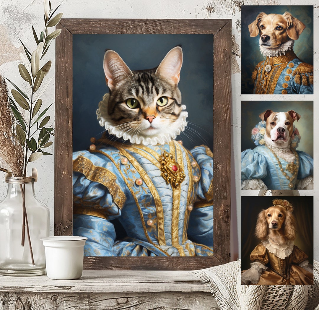 Fancy Cat Portrait, Royal Cat Painting, Pet Gift, Royal Portrait, Pet ...