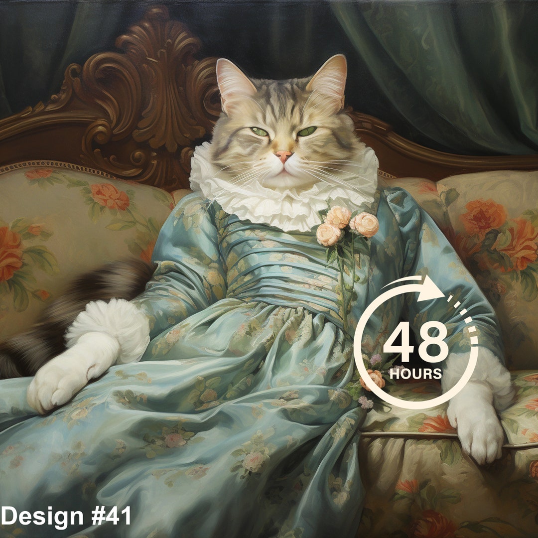 Custom Lady Cat Portrait, Baroque Lady Cat Painting, Fat Cat, Pet ...