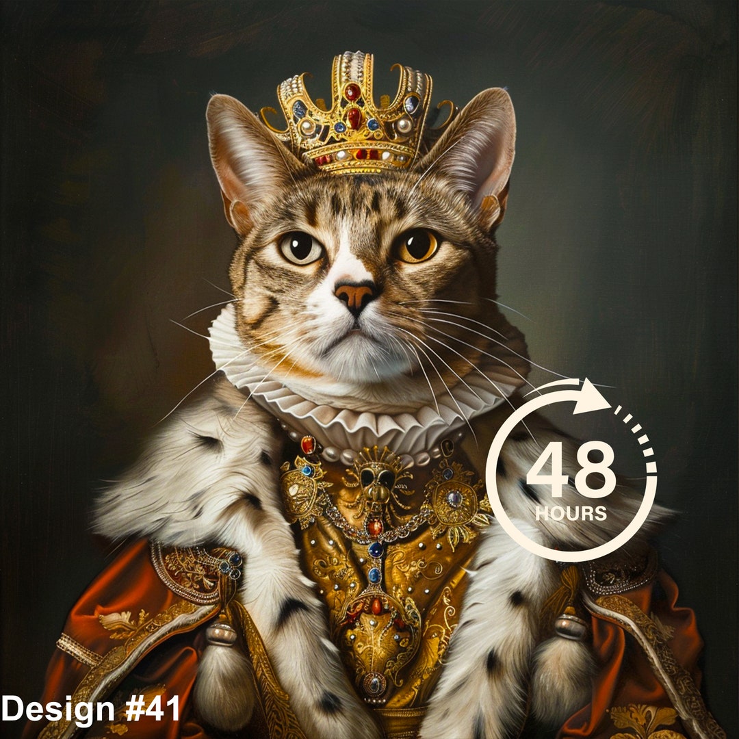 Custom Cat King Portrait, Royal Cat Painting, Pet Lovers Gift, Royal ...