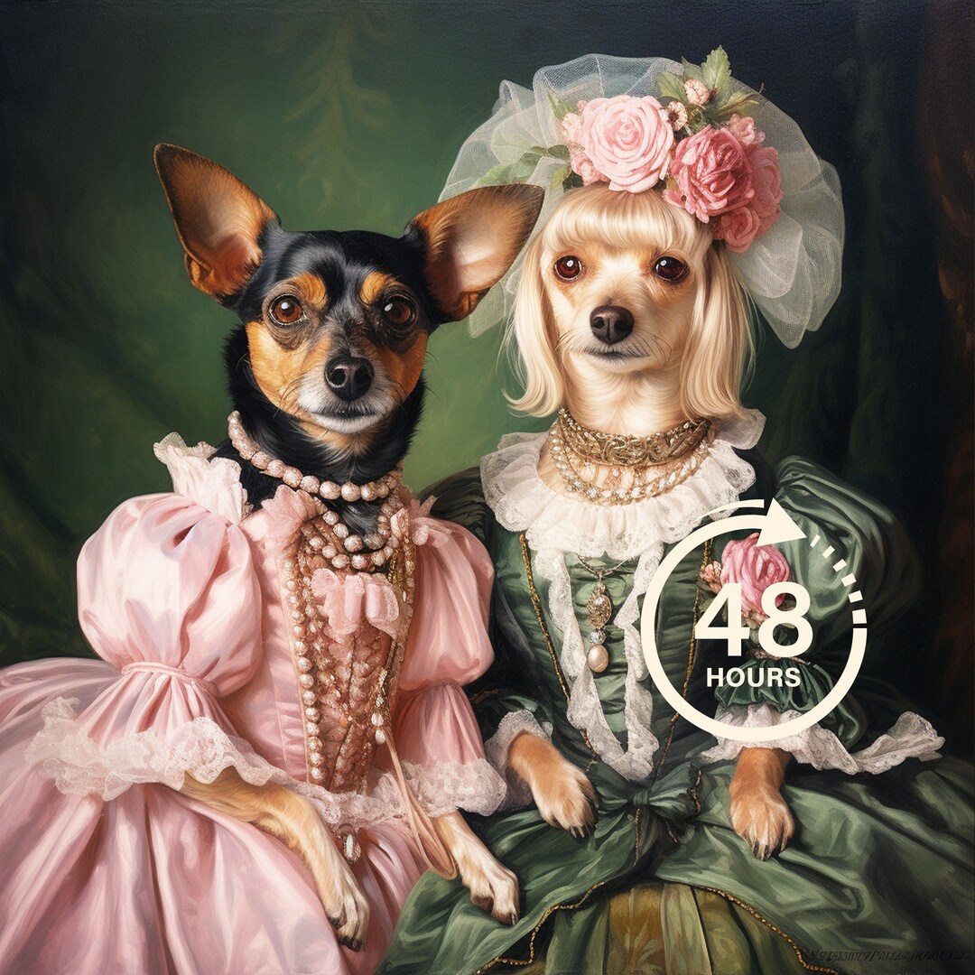 Custom Two Dog Portrait, Royal Dog Painting, Pet Lovers Gift, Royal ...
