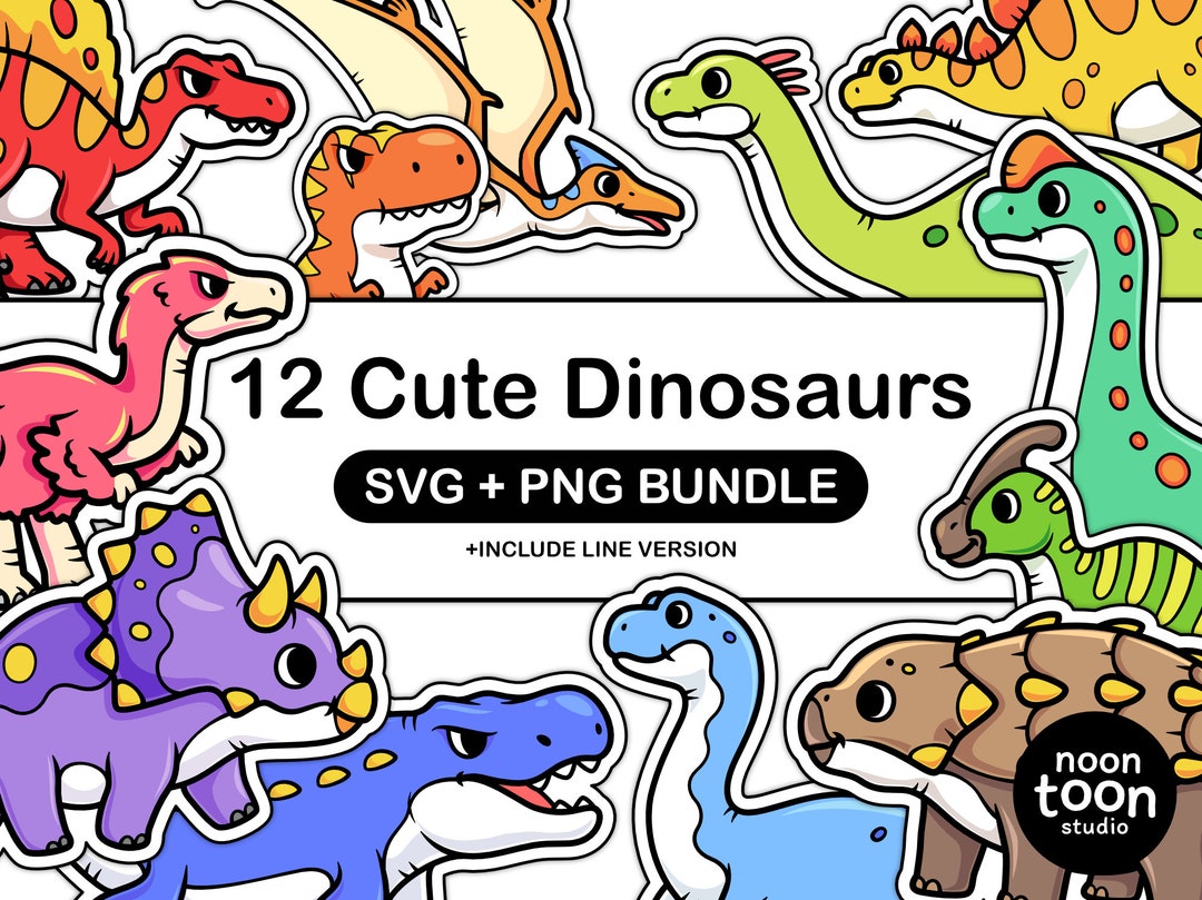 12 Cute Dinosaurs Svg & Png Bundle Layered Vector Files for - Etsy
