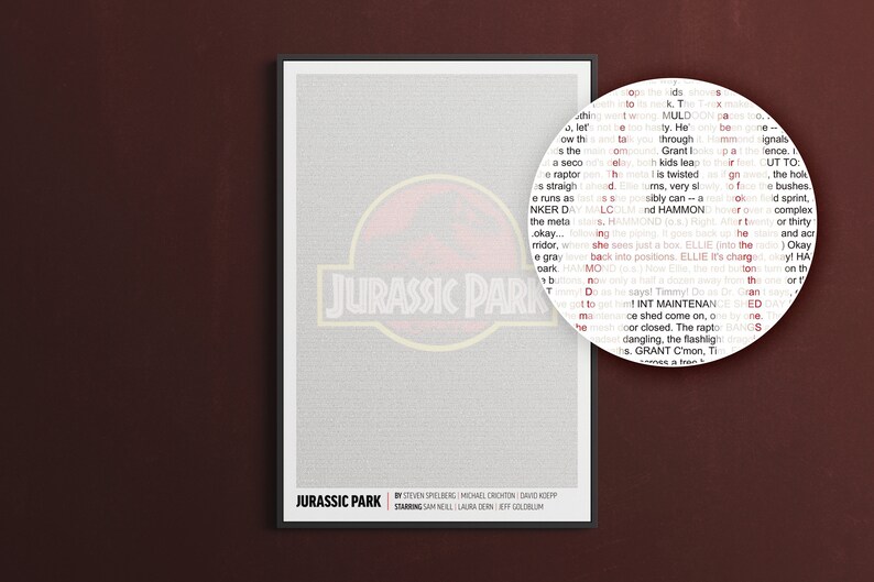 Jurassic Park Entire Script Poster Unique Film Poster - Etsy