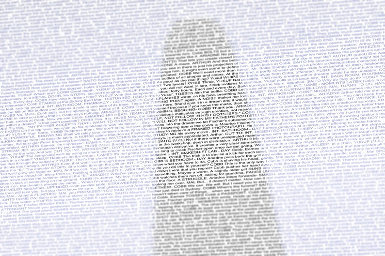 Inception Entire Script Poster Unique Film Poster - Etsy