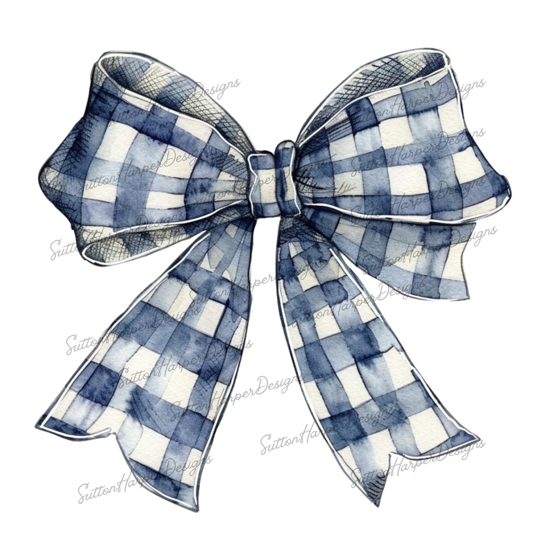 Navy Blue Gingham Bow PNG Illustration, Navy Blue Gingham Ribbon Bow ...