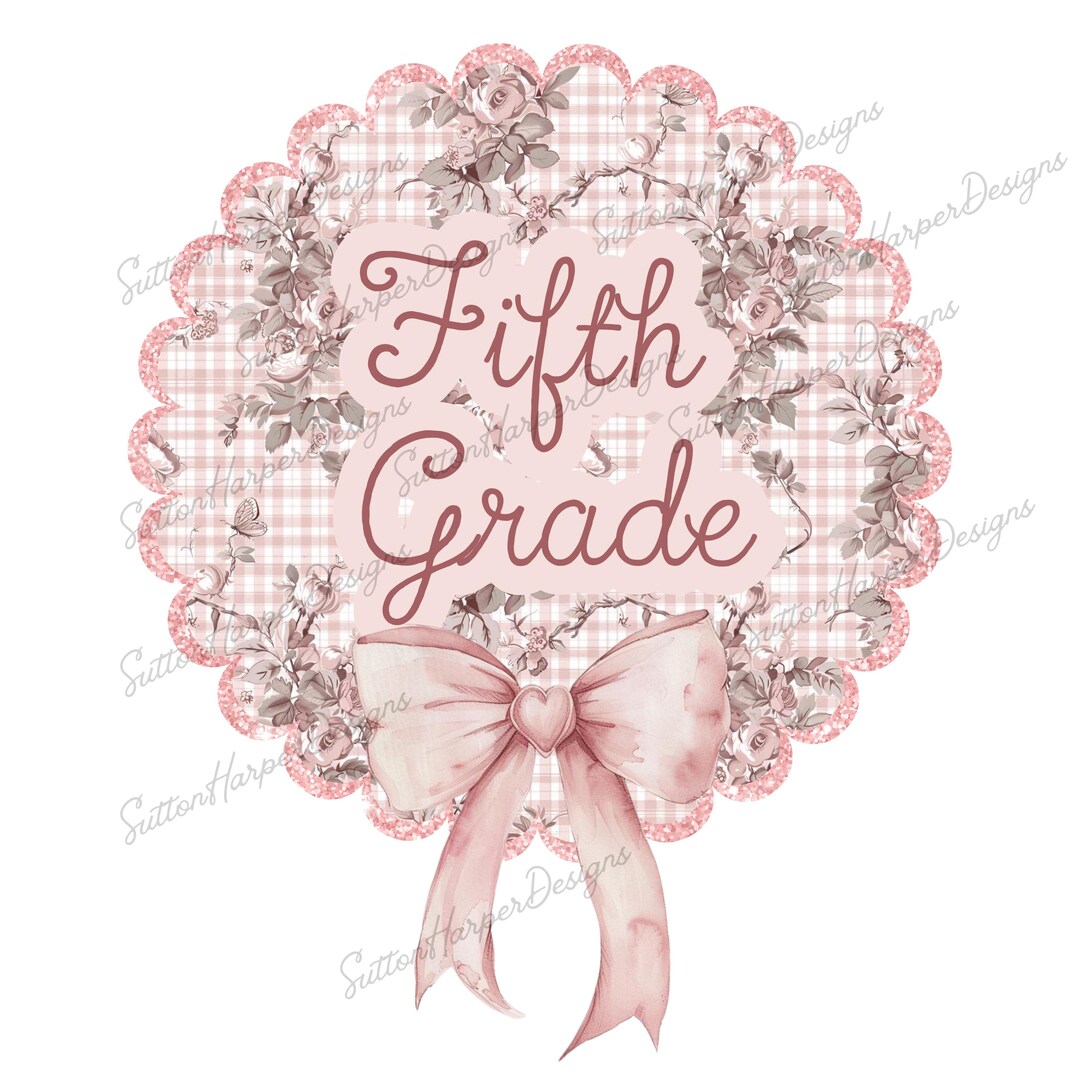Coquette Fifth Grade Sparkly Pink Bow PNG, Coquette Girly 5th Grade ...