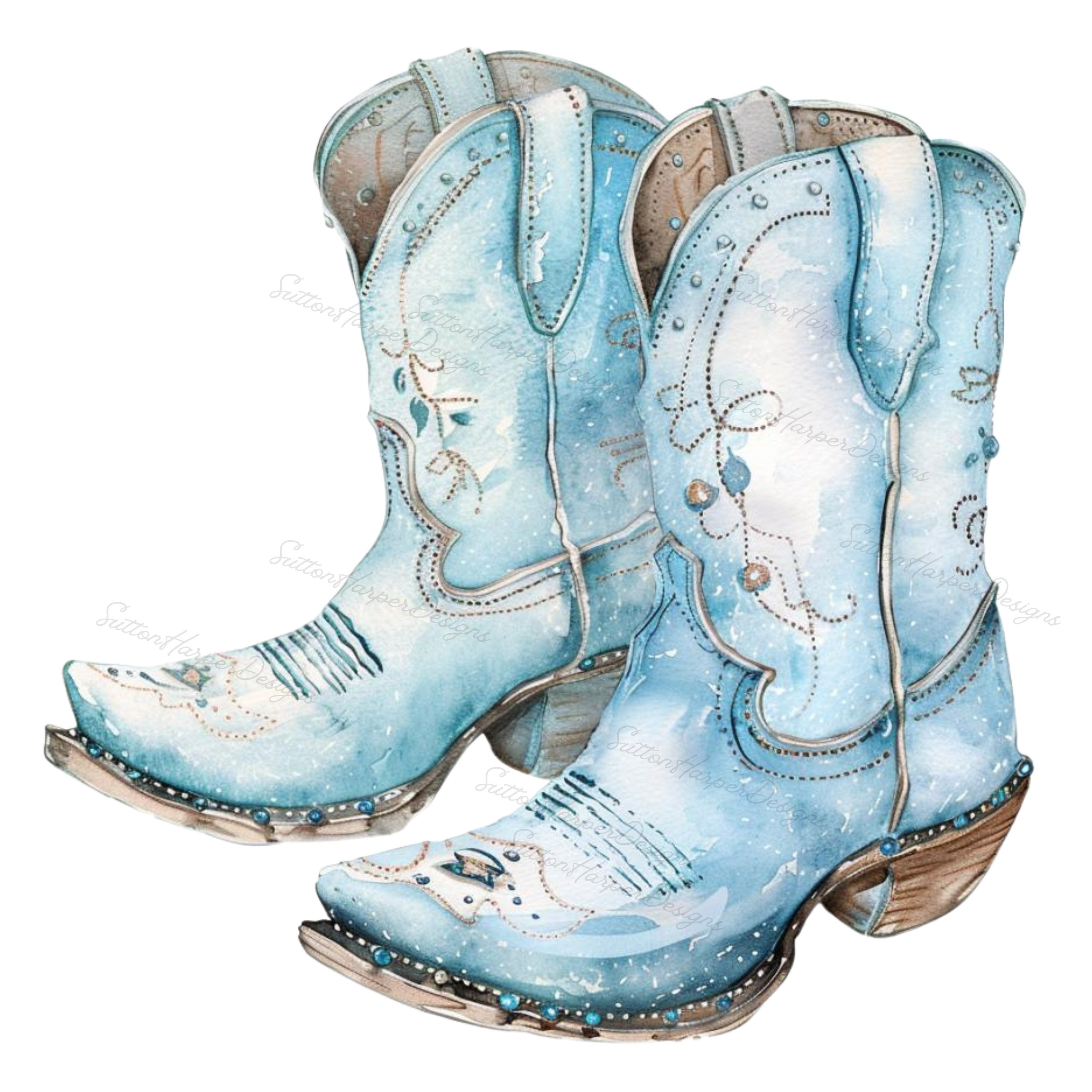 Light Blue Cowgirl Boots PNG, Cowgirl Coquette Boots Png Digital ...