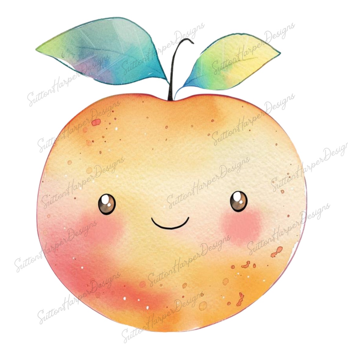 Cute Kawaii Peach Watercolor Clipart PNG, Cute Peach Png, Kawaii Fruit ...
