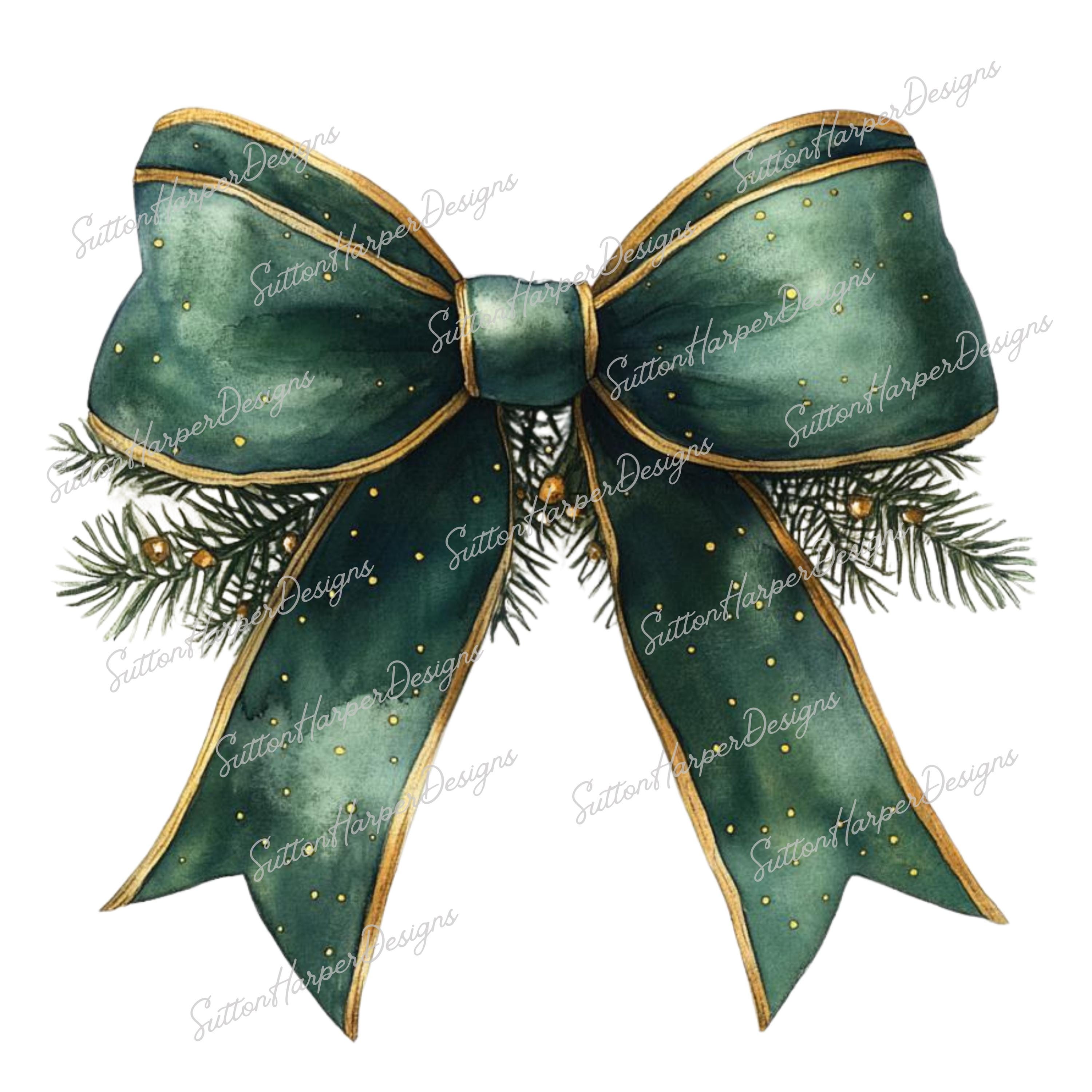 Green Christmas Bow PNG, Coquette Green Christmas Ribbon Bow PNG ...