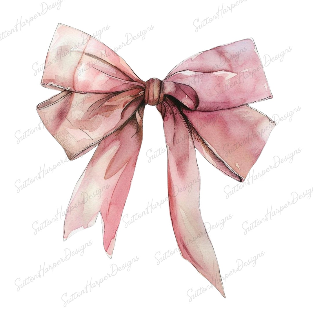 Pink Watercolor Ribbon Bow PNG, Bow Png, Trendy Png, Coquette Png, Cute ...
