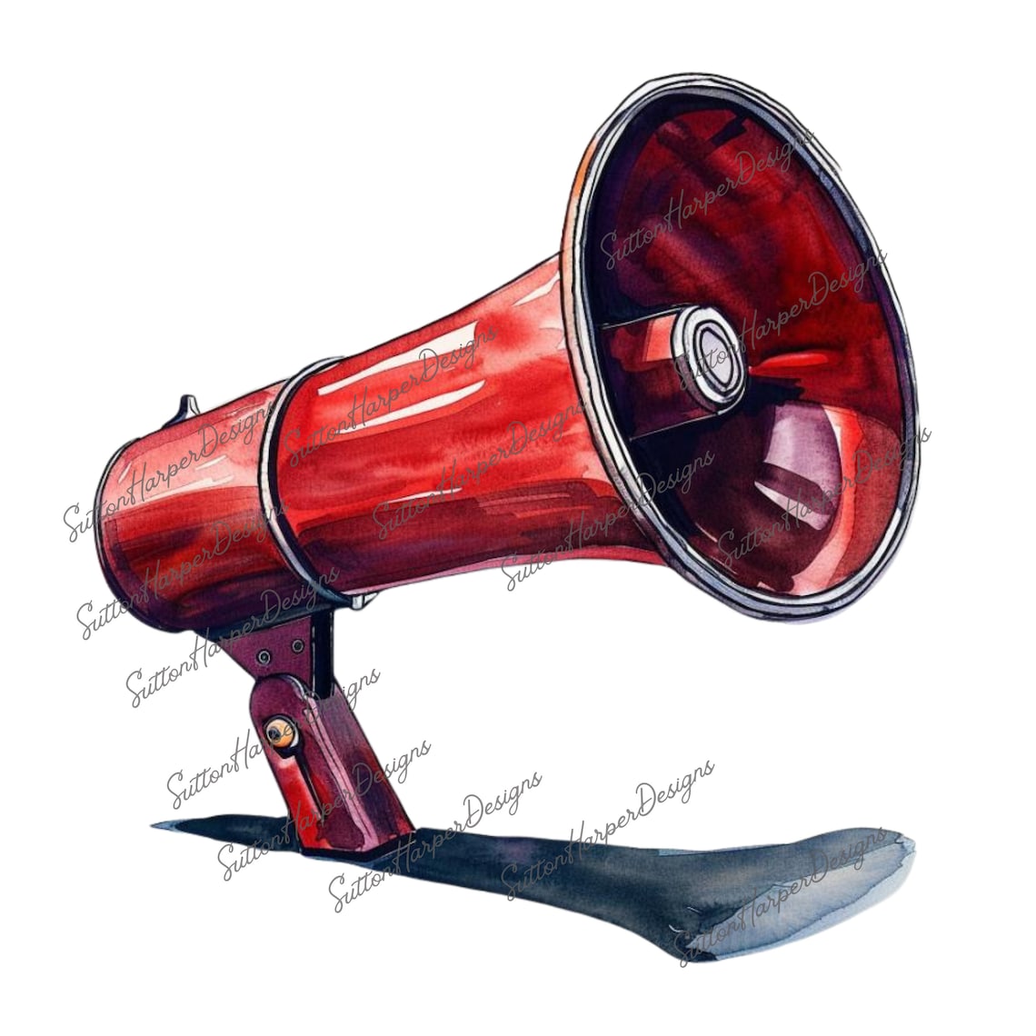 Red Megaphone Watercolor Illustration PNG, Red Cheerleading Megaphone ...