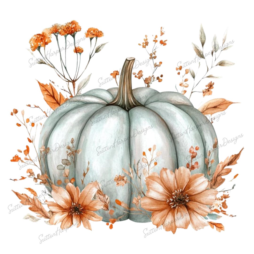 Boho Pumpkin Floral Clipart PNG, Boho Pastel Pumpkin Fall Autumn ...